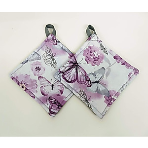 Pot holder for kitchen Pot Holder Set Oven Hot Pad Pot Holder for Cooking or Baking in a Purple and Grey Butterfly Fabric Print