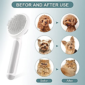 AUBERRY Self Cleaning Slicker Brush,Long & Short Hair Pets Gently Removes Loose Undercoat, Mats and Tangled Hair Dog & Cat Grooming Brush, Skin Friendly(GREY)