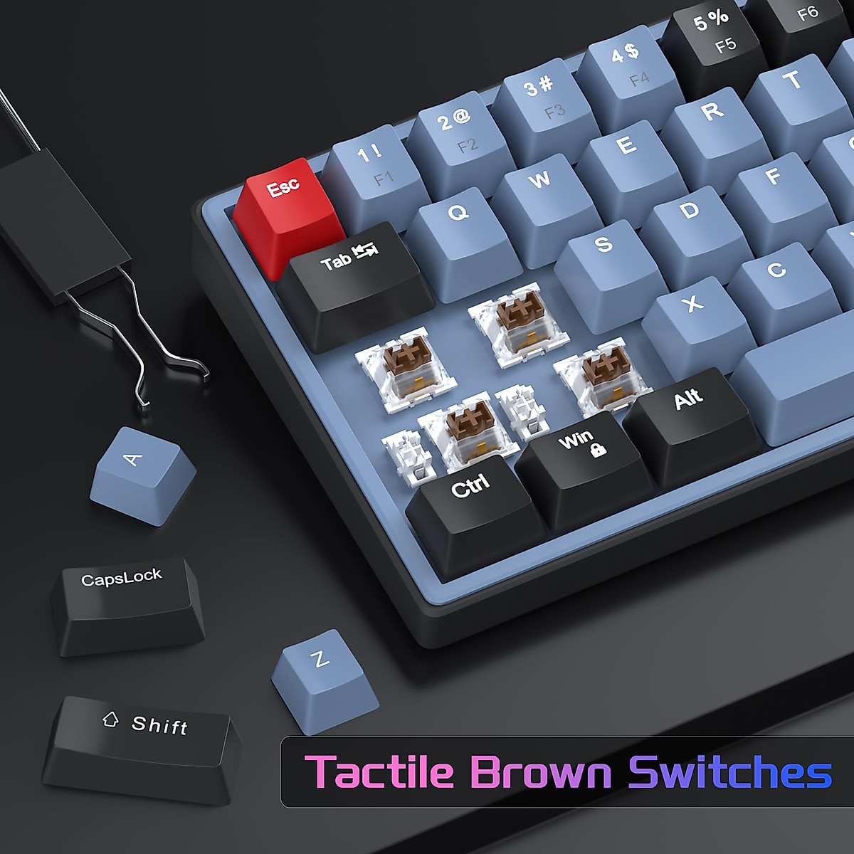 MageGee 60% Mechanical Gaming Keyboard, 68 Keys Compact Blue LED Backlit Gaming Keyboard, SKY68 Wired Ergonomic Mini Office Keyboard for Windows PC Gamer (Brown Switch, Black & Blue)