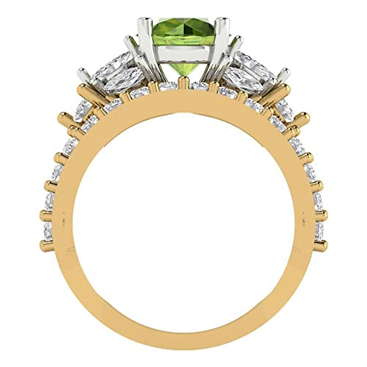 Clara Pucci 2.82 ct Round cut Solitaire 3 stone Natural Peridot Designer Art Deco Statement Wedding Ring Band Set 18K 2 tone Gold 10.5
