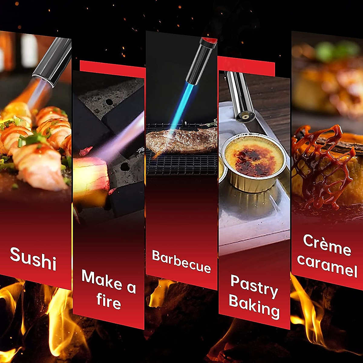 AKBLL Butane Torch, Kitchen Cooking Torch Lighters Professional Culinary Chef Torch 360°Flexible Neck Adjustable Flame for Creme Brulee Sous Vide Baking Soldering DIY(Butane Canister Not Included)