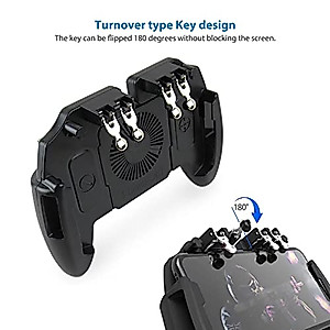Trigger Mobile Game Controller with Cooling Fan for PUBG/Call of Duty,Mobile Triggers for 4.7”-6.5” iOS/Android Phones,with Cooling Fan/Phone Holder/Finger Sleeves