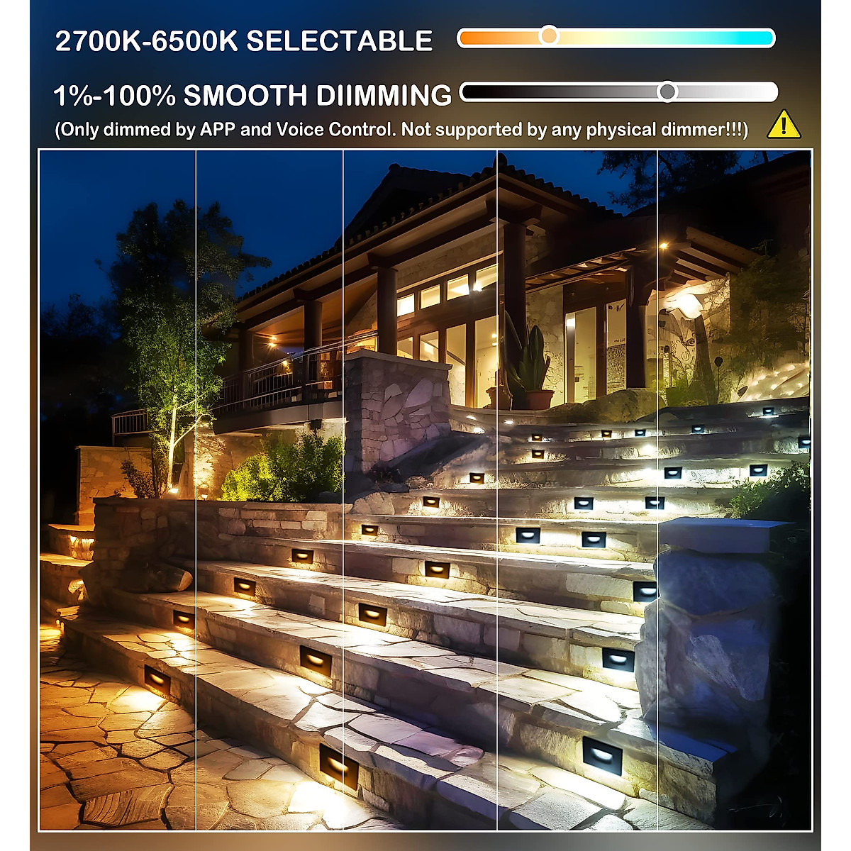 CLOUDY BAY 120V Indoor Outdoor Smart LED Step Lights, RGBCW Color Changing Stair Lights,3W 2700K-6500K,Hub Included,Compatible with Alexa and Google Home Assistant, 6 Pack