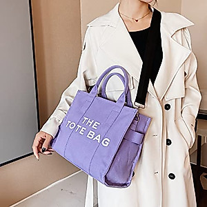 JQAliMOVV Canvas Tote Bag for Women - Medium Travel Tote Bag Purse with Zipper Fashion Shoulder Crossbody Bag Handbag (Purple)