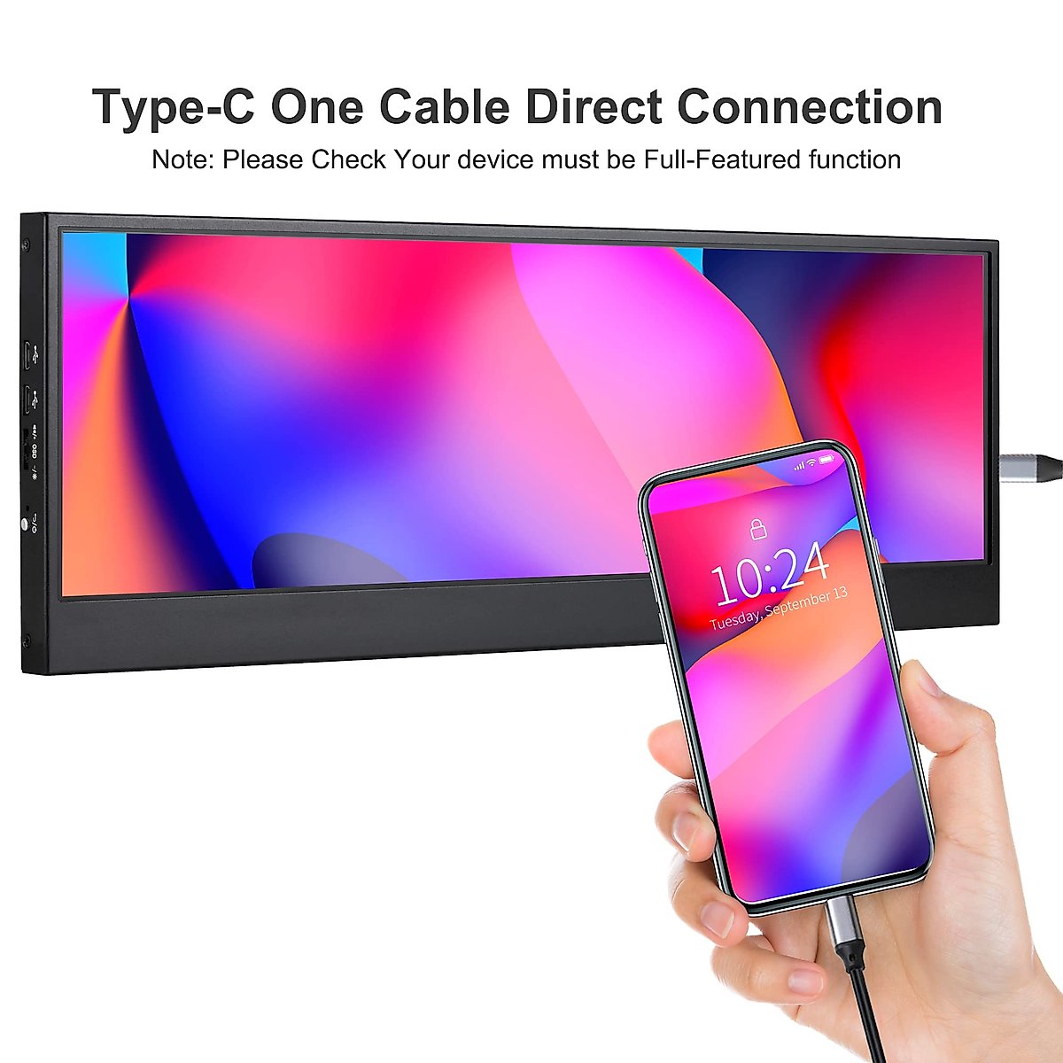 wisecoco 14'' 4K UHD IPS 3840x1100 Stretched Bar Touch Screen Display Monitor for Laptop Computer PC Speed Temperature Windows Aida64 CPU GPU HDMI Secondary Monitor for Music Media Timeline Editing
