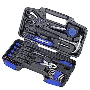Torin 40 Piece Tool Set Household Repair Tool Kit with Plastic ToolBox, adjustable wrench, driver handle, linesman pliers, measuring tape, screwdriver bits, screwdrivers Set For Men Women, APK040TSM-2