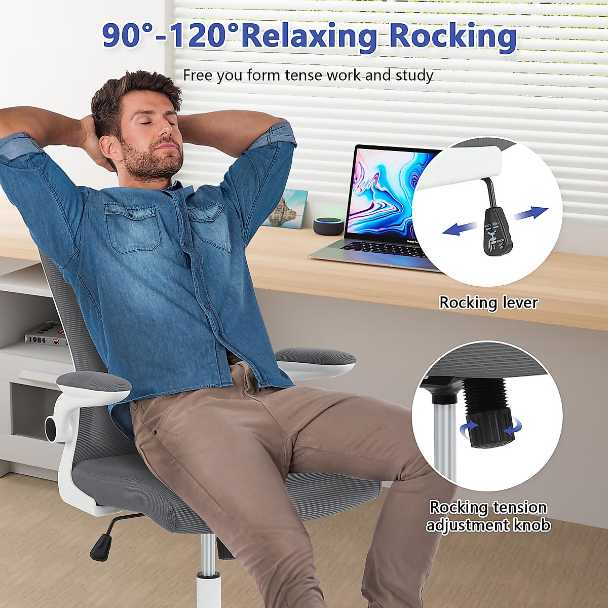 400lb Big and Tall Office Chair for Heavy People, Heavy Duty Ergonomic Mesh Chair Computer Executive Desk Chair with Wide Thick Seat, Adjustable Height and Armrests, Black