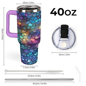 Mermaidess Dragon Scales 40 Oz Car Cup Stainless Steel Travel Mug Leak-Proof Insulated Tumbler with Handle Violet-style