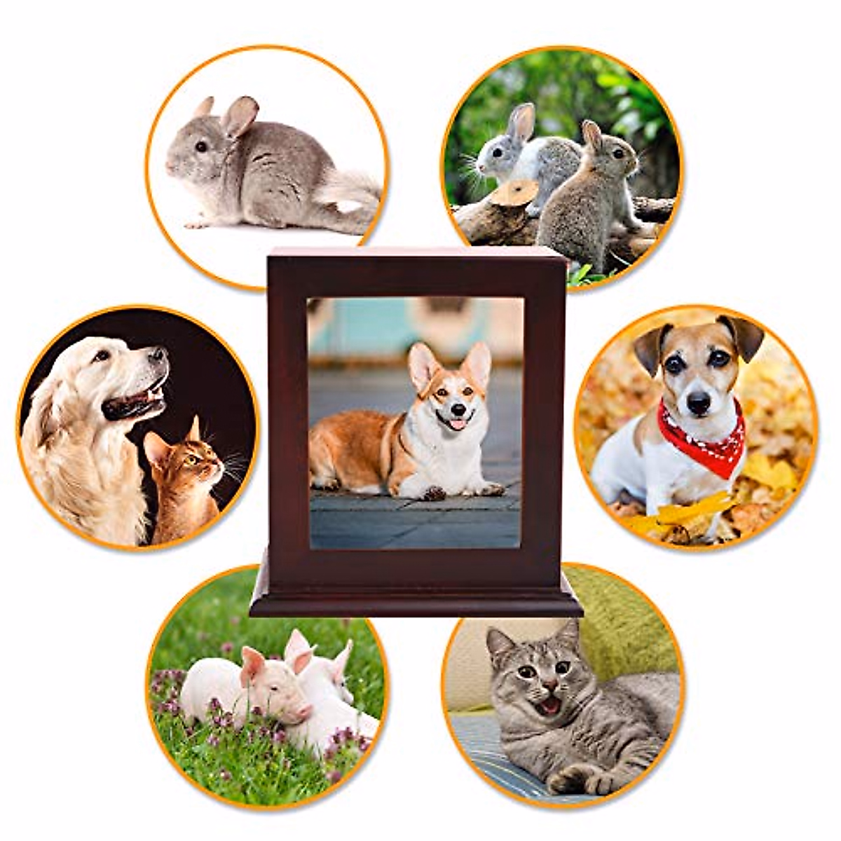 BRKURLEG Dog Urns for Ashes, Wood Pet Urn with Photo Frame, Urn for Dogs Ashes, Pets Ashes Box Cremation for Cats Dogs, Dog Ashes Keepsake Box, Memorial Box for Dog Ashes, Animal Urns for Ashes