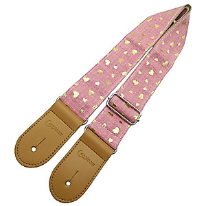 Xinlinke Girls Guitar Strap Pink Cotton Heart Pattern Electric Acoustic Guitar Bass Music Accessories