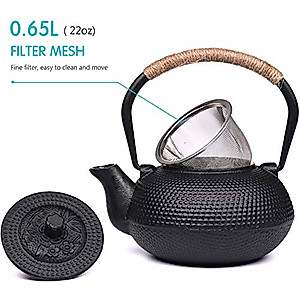 suyika Japanese Tetsubin Cast Iron Teapot Tea Kettle pot with Stainless Steel Infuser for Stovetop Safe Coated with Enameled Interior 22 oz/650 ml