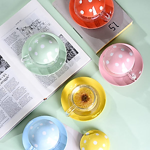 Hyltd Mushroom Tea Cup Mushroom Mug Cute Glass Tea Cups Mushroom Cup Mushroom Tea Mug with Filter Lid Coaster 9.6 Ounces (Green)