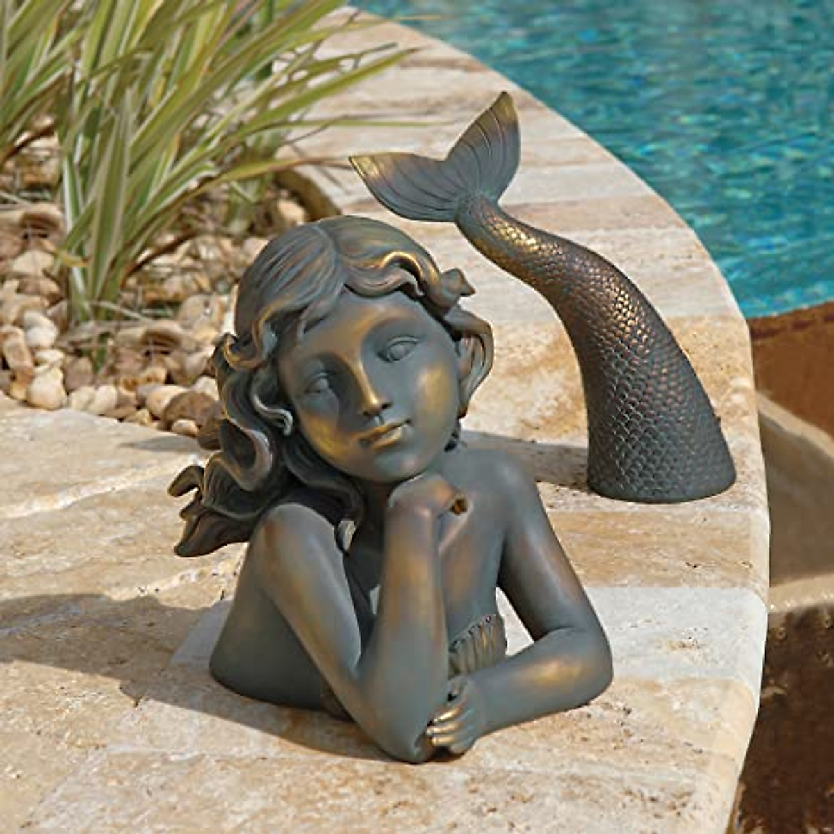 Design Toscano QL30330 Merissa Siren of The Sea Mermaid Garden Statue, Faux Verdigris Finish