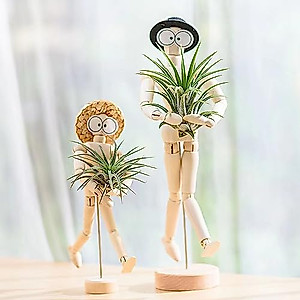 Melphoe 4 Pack Air Plant Holder Wooden Jointed Mannequin Tabletop Flexible Shape Adjustable Pose & DIY Accessories Decor Planter Tillandsia Air Fern Display Stand for Home, Office
