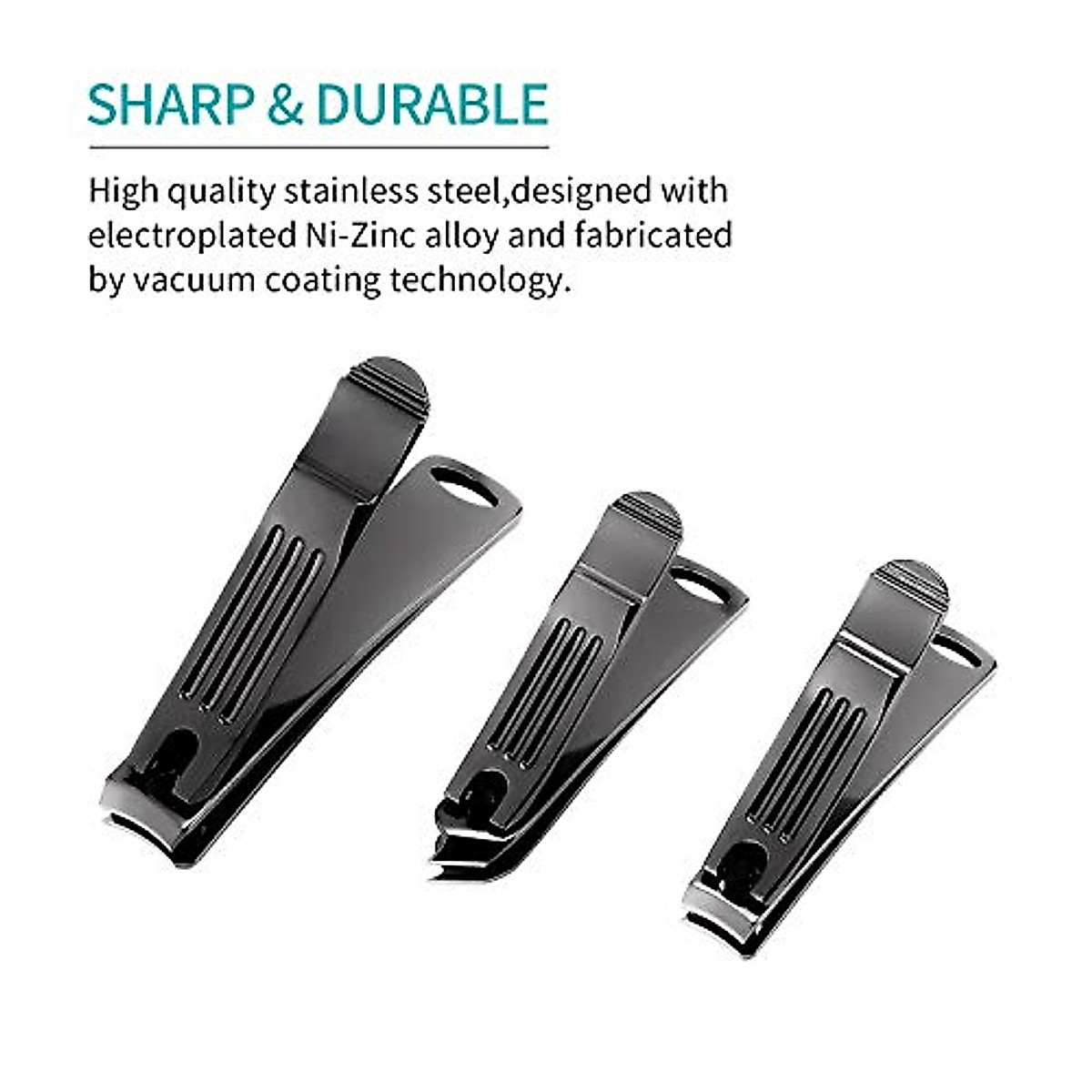 Nail Clippers Set,4PCS Black Fingernail & Toenail & Separate Nail File & Slant Edge Nail Cutter Trimmer Set with Gift Case,Stainless Steel,Good Gift for Women and Men