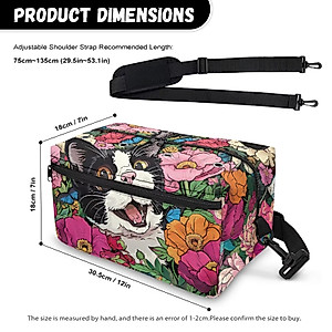 Kathyboom Cat Flowers Yarn Storage Bag Knitting Bag Crochet Bag Organizer, Large Capacity Yarn Bag for Knitting Accessories, Crochet Hooks, Knitting Needles