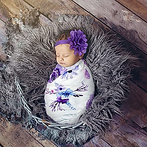 R HORSE Newborn Baby Swaddle Blankets Headband Sets Including 2 Pack of Swaddle Blanket & Headband Floral Pattern Receiving Blankets for Baby Shower Newborn Gift (0-3 Months)