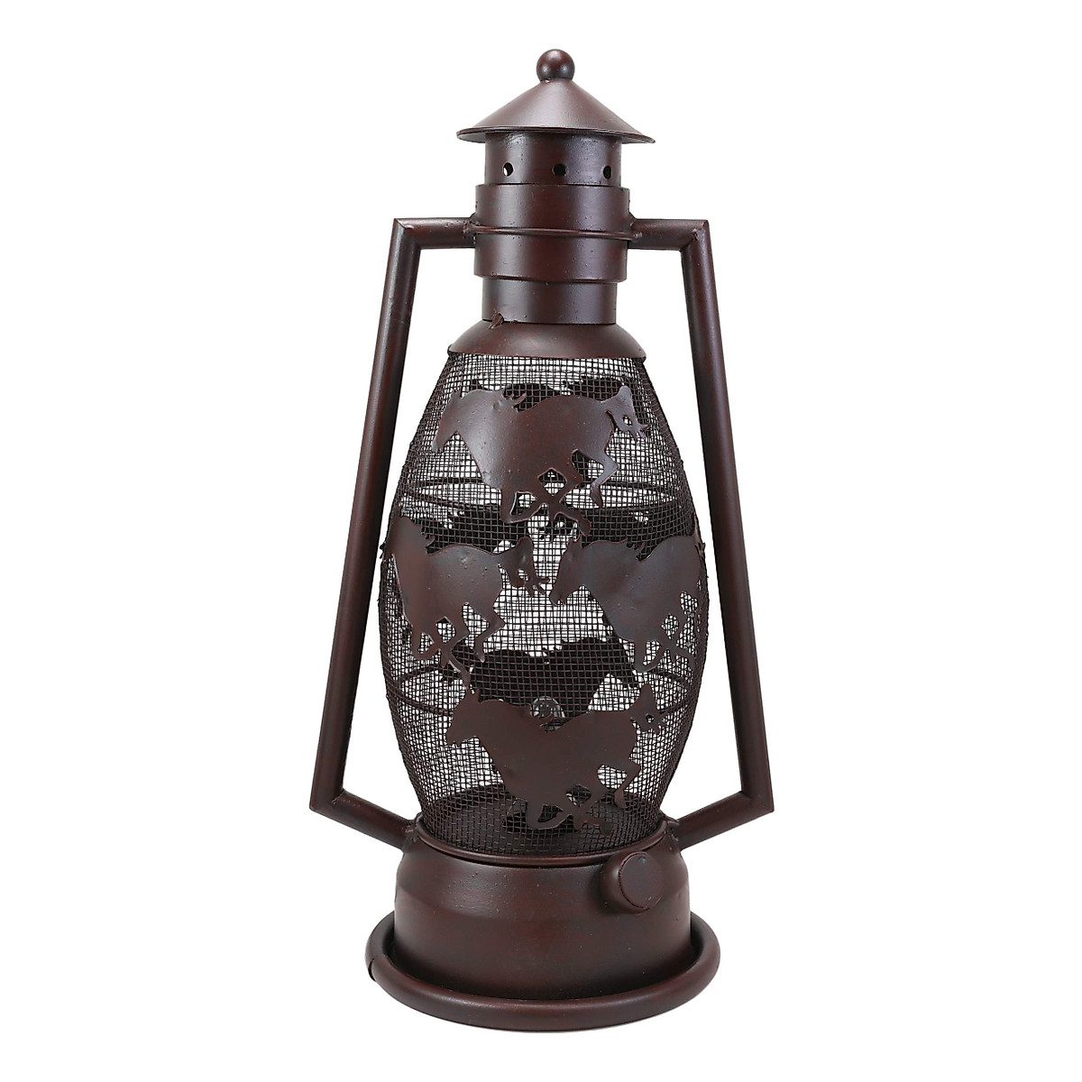 Ebros 15" Tall Old Fashioned Rustic Country Western Electric Metal Lantern Nightstand Lamp Light Or Wall Shadow Caster for Home Patio Poolside Garden Decorative (Cowboy Riding Horse)