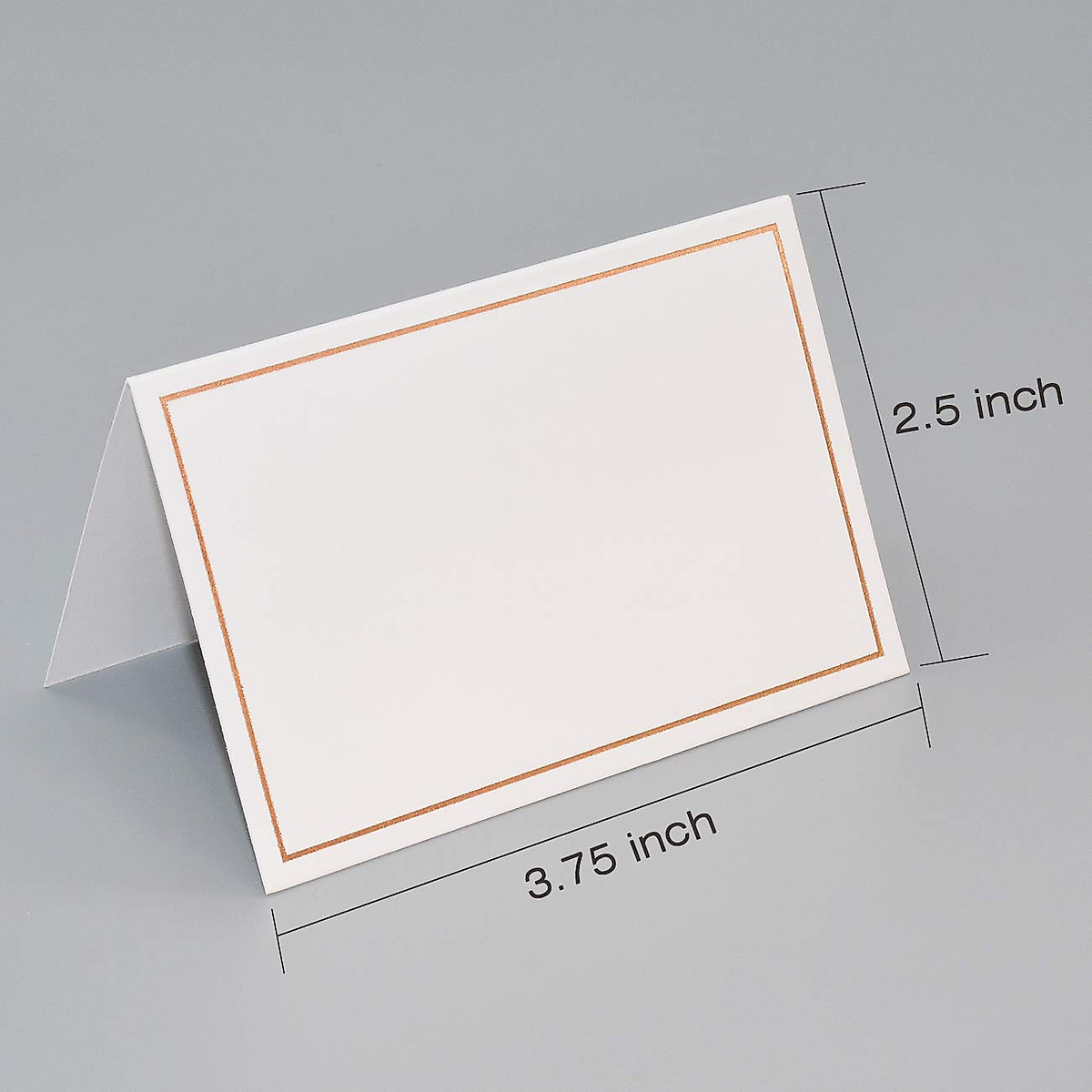 AZAZA 50 Pcs Place Cards with Rose Gold Foil Border - Table Tent Cards Seating Place Cards for Weddings Banquets Dinner Parties 2.5" x 3.75" (Rose Gold - Border)