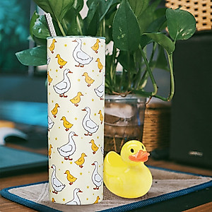 Duck Tumbler, Cute Skinny Tumbler with Straw and Lid - Yellow Duck Gifts for Women, Teens - Yellow Duck Coffee Cup/Coffee Mug, Kawaii Duck Things/Stuff/Decor, Double Wall Insulated Tumbler 20 Oz