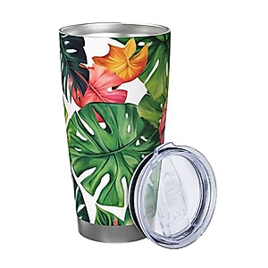 EKPRAVDKTF Tropical Leaves 20oz Insulated Stainless Steel Tumbler With Lids And Straws, Double Wall Vacuum Travel Coffee Mug, Thermal Cup For Cold & Hot Drinks, Reusable Metal Straw & Brush