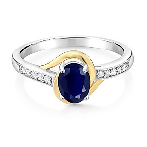 Gem Stone King 10K Yellow Gold and 925 Sterling 7X5MM Oval Gemstone Birthstone and White Lab Grown Diamond Engagement Ring | Wedding Anniversary Promise Ring for Women