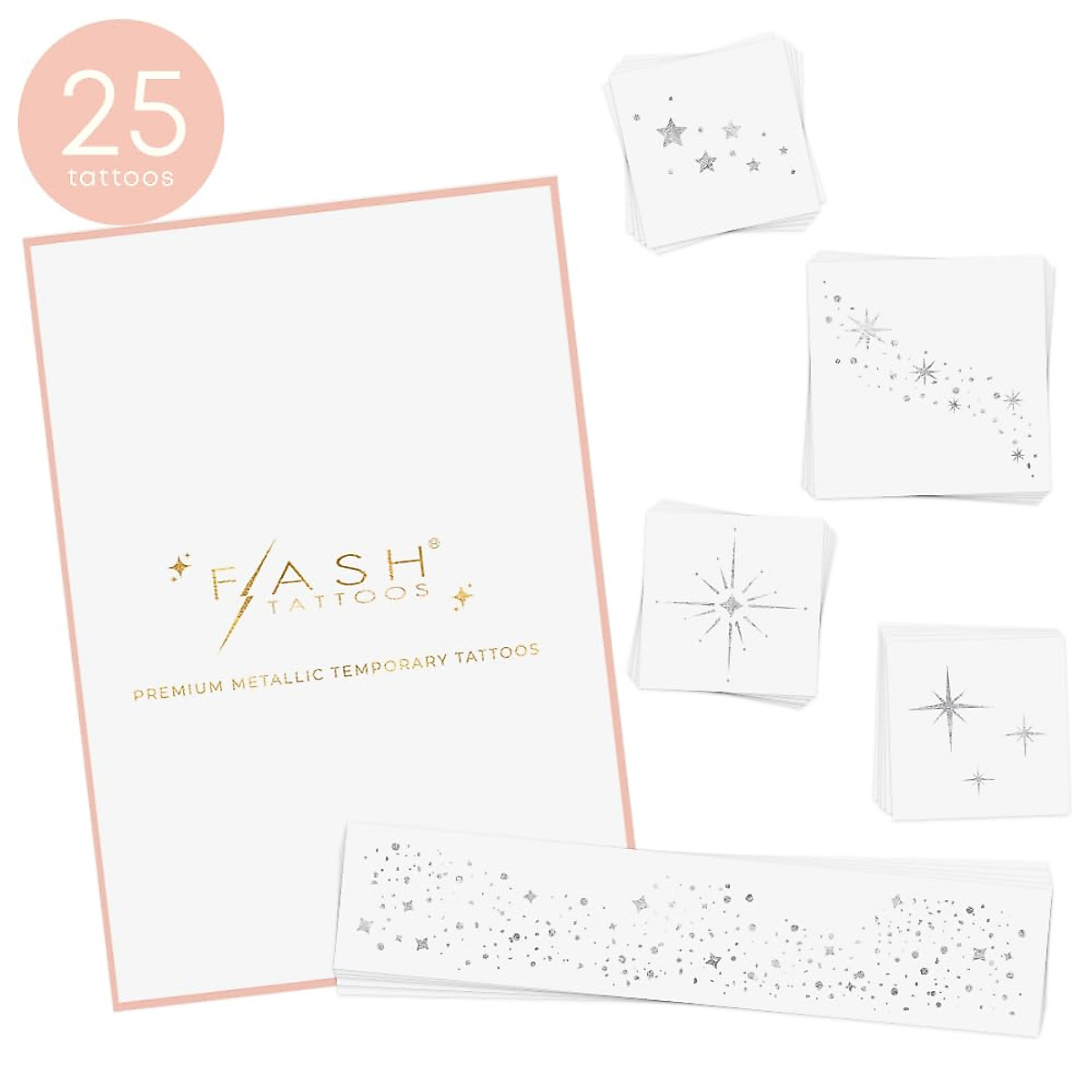 Flash Tattoos Starlight temporary tattoos | 25 temporary tattoos | Premium waterproof metallic silver glitter face Flash Tattoos | Face Sparkle, Face Glitter, Metallic Tattoo, Eye Jewel | Tattoo Freckles