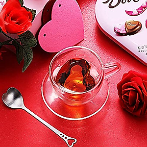 SKEMIX Heart Shaped Mug - Double Glass Coffee Cups With Heart - Double Layer Heart Cup - Heart Shaped Tea Cup - Clear Heart Mug - Heart Shaped Coffee Cup - Glass Heart Mug - Heart Shape Tea Cups
