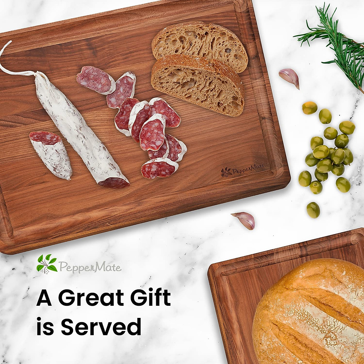 Preconditioned Walnut Kitchen Cutting Board – 20 x 15 x 1.25 In. Dark Hardwood Chopping Block with Juice Groove – Doubles as Cheese or Charcuterie Board – Home & Kitchen Accessories by PepperMate