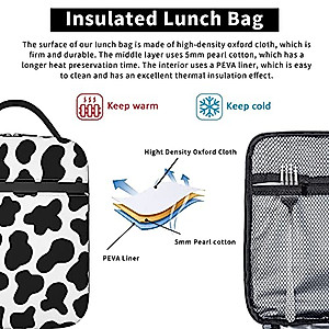 Cow print Portable Lunch Bag cooler bags Insulated Thermal Lunch Tote Box For Women Men Adults Kids Work Travel Picnic
