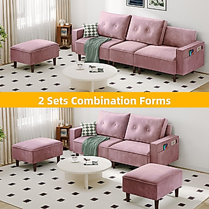 YITAHOME Modular Sectional Sofa for Small Space, Flexible Combination Convetible Couch with Ottoman, Modern Velvet Fabric Loveseat for Apartment Sleeping Room Living Room, Pink