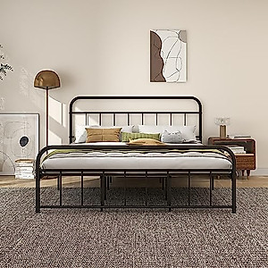 alazyhome California King Bed Frame Metal Platform with Vintage Headboard and Footboard Easy Assembly No Box Spring Needed Steel Slat Support Black