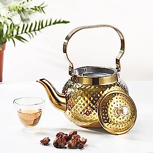 Haosens Teapot with Removable Infuser 40 Oz, 1200ml Stainless steel Coffee & Tea Pots - Perfect filter for Loose Leaf Tea or Tea Bags (Golden)