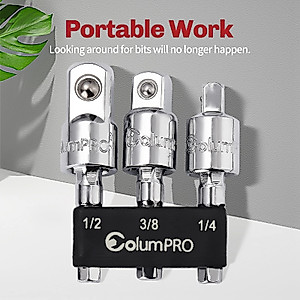 ColumPRO 3PCS 360° Rotatable Bits Storage Set,1/4" 3/8" 1/2" Impact Power Drill Sockets Adapter Extension Sets,Universal Socket Wrench Adapter Set,Right Angle Drill Attachmen Set