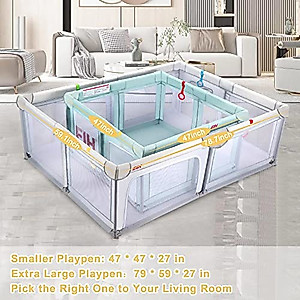 Baby Playpen, Playpen for Babies and Toddlers Indoor & Outdoor Kids Activity Center with 50 Ocean Balls Small Baby Playard Breathable Mesh Kids Safety Play Area, 47in x 47in (Green)