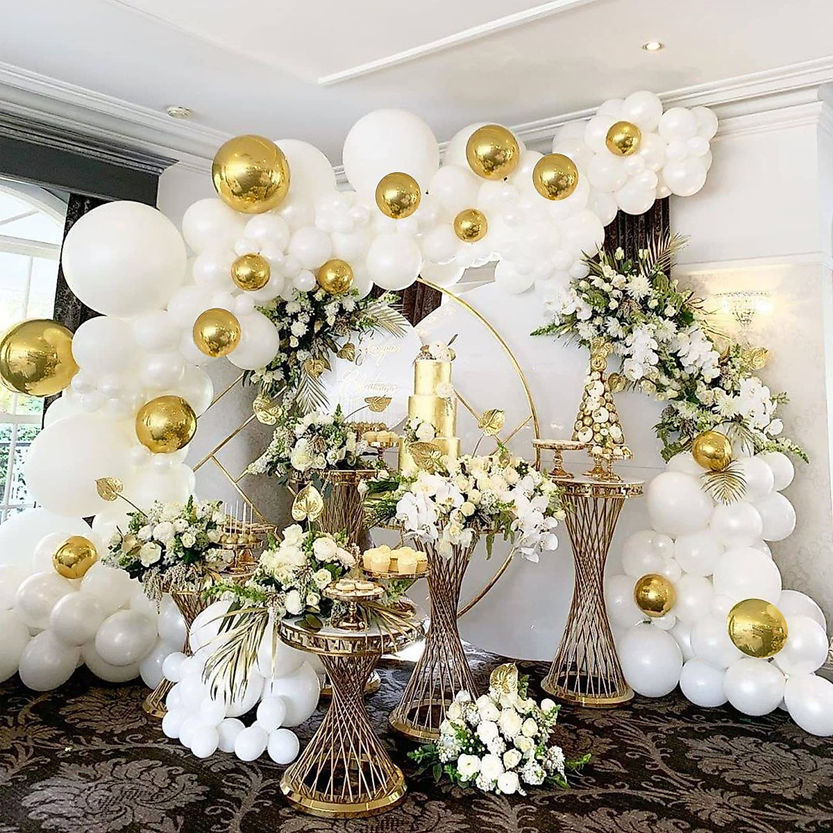 White Balloon Garland Arch Kit - 121 pcs - With 5/10/12/18 different sizes of white latex Balloon Arch Kit, perfect for Birthday Party, Graduation, Baby Shower, Wedding, Decoration (white balloons)