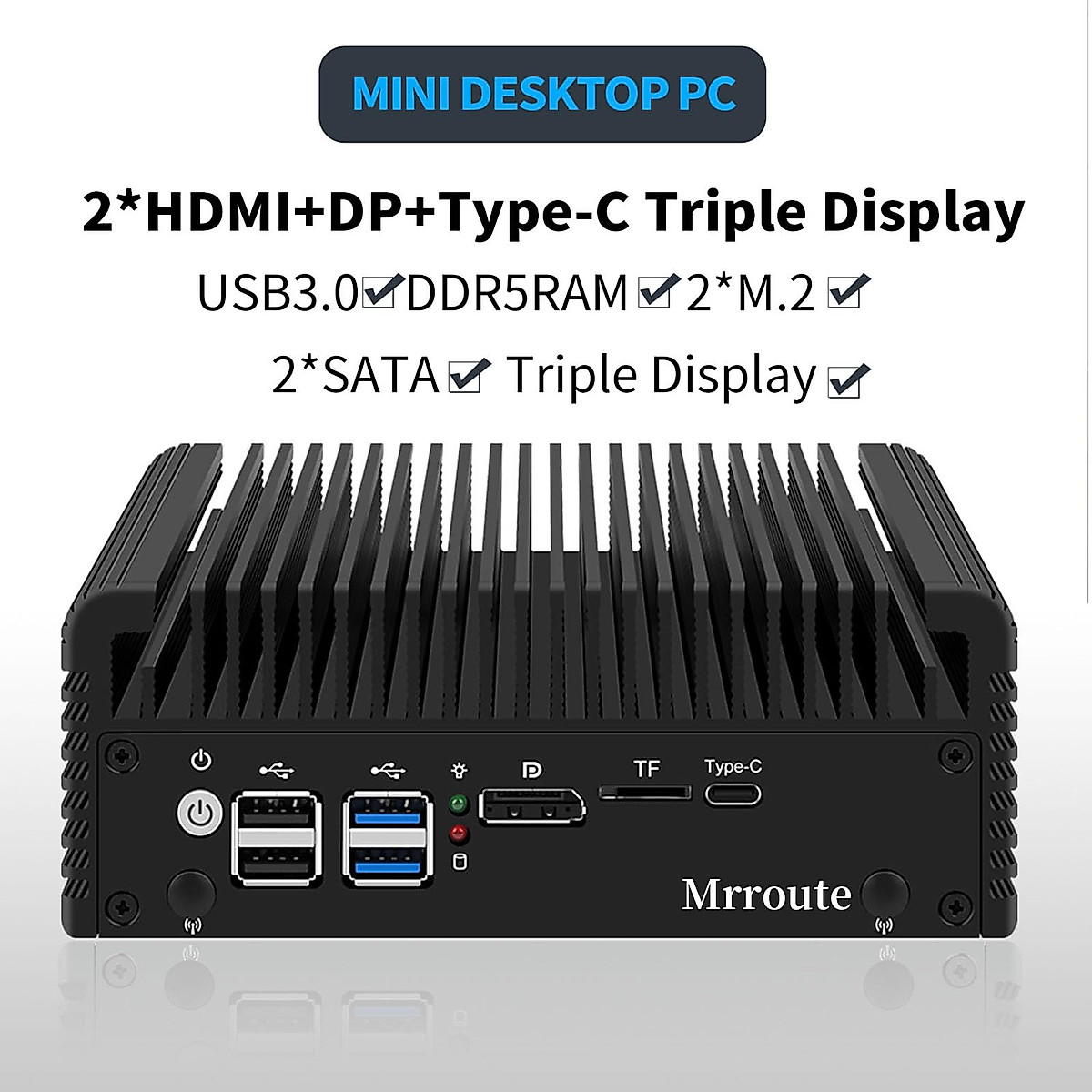 Mrroute Intel Alder Lake-N i3-N305 Fanless Mini PC with Win 11 DDR5 No RAM No SSD 4 Lans 3 Screens Display 2X HDMI&DP&Type-C Pocket Mini Desktop Computer