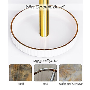 VROOMIUM Gold Paper Towel Holder Countertop, Ceramic Base Easy-to-Clean, 1.4 lbs, 7" B x 12.5" H, Stable Elegant and Durable Kitchen Roll Stand