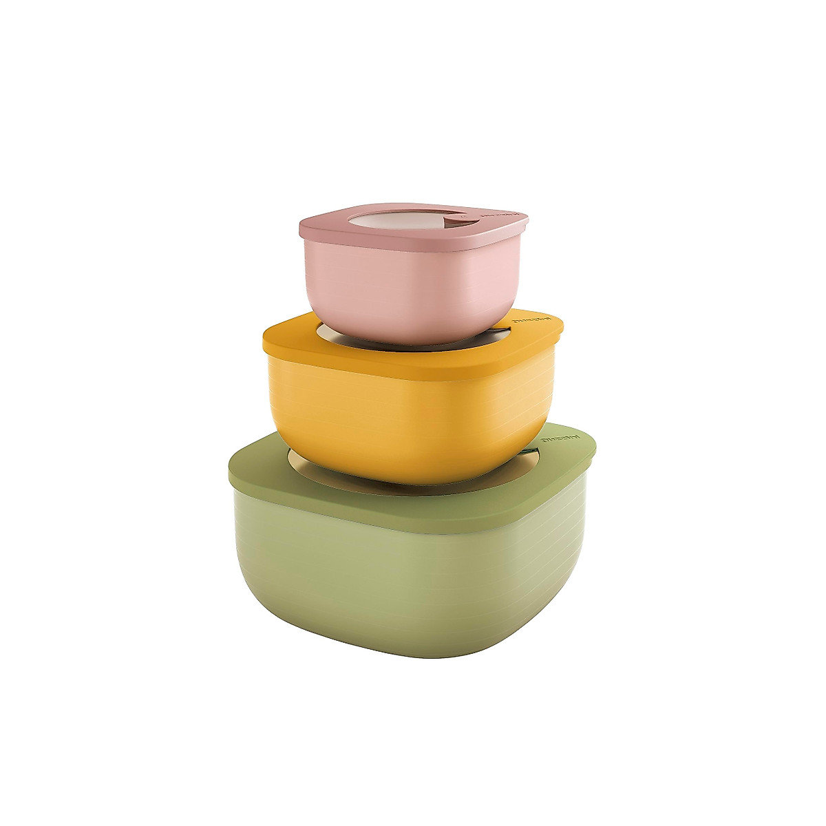 Guzzini - Kitchen Active Design, STORE&MORE BIO Set of 3 Shallow Airtight Fridge/Freezer/Microwave Containers - Multicolour, 19,5 x19,5 x h9,3 cm | 450/975/1900 cc - 17072552