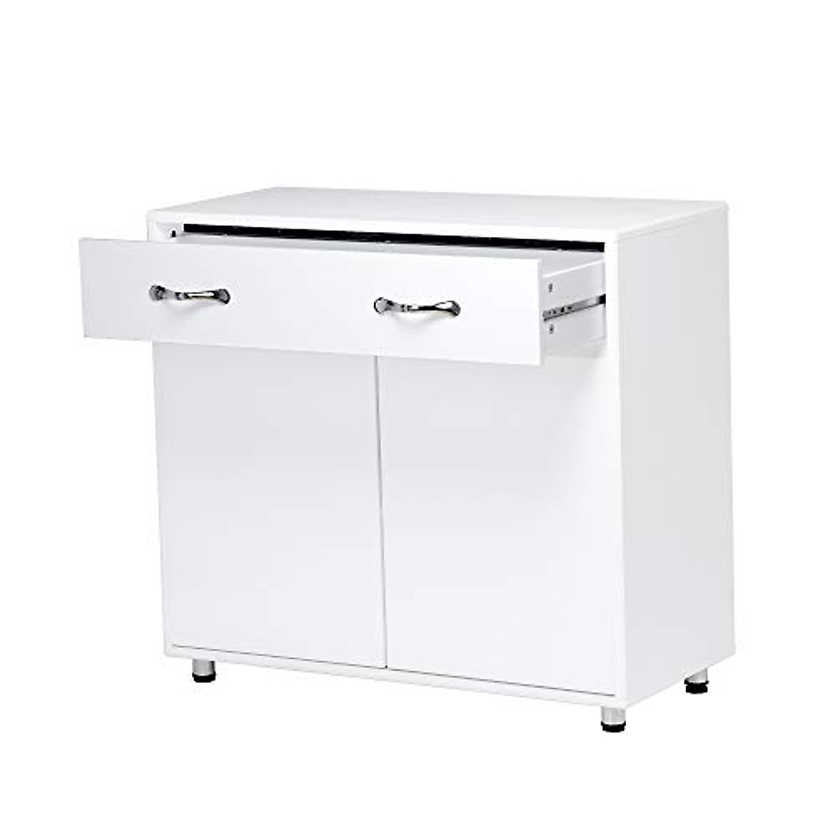 Henf White Storage Cabinet with Two Doors and 1 Big Storage Drawer Side Table Kitchen Storage Sideboard 2 Tire Pantry Cabinet for Living Room Bathroom Laundry Room Furniture