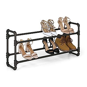 Real Home Innovations Modern Industrial Style 2 Tier Shoe Rack, 36" W x 8.2" d x 16" H, Satin Pewter