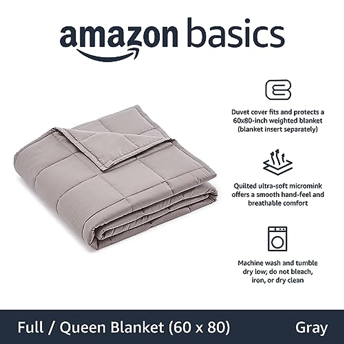 Amazon Basics All-Season Cotton Weighted Blanket, 20 Pound, Full/Queen, Dark Gray, 60 x 80 Inch