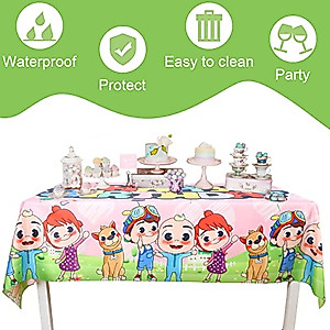 Gelayz Cartoon Cute Melon Tablecloth - 60''x84'' JJ Melon Stripe Table Cover+ 7 Balloons, Pink Melon Birthday Party Supplies Decorations for Themed Party Children Birthday Kids Boys