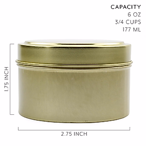 Cornucopia Brands 6oz Round Gold Tins/Candle Tins (12-Pack), Metal Tins for Candles, DIY, Party Favors & More, Slip-On Lids Included