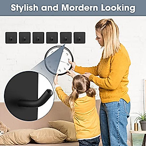 24 Pcs Self Adhesive Towel Hooks Bulk Stick on Wall Hooks Waterproof Stainless Steel Kitchen Towel Holder Heavy Duty Sticky Hangers for Hanging Bathroom Home Door Coat Robe Clothes Key (Black Color)