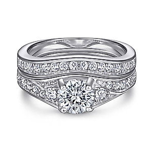 Vintage Bridal Sets Wedding Rings for Women Engagement Ring Set Platinum Plated Silver, 1 Carat Center Moissanite Wedding Ring Set Anniversary Promise Rings