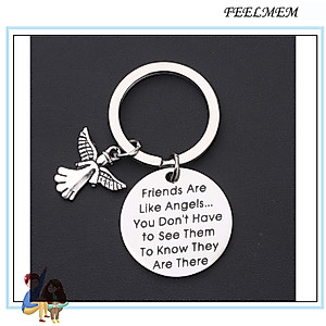 FEELMEM Friendship Keychain Friends are Like Angels You Don't Have to See Them to Know They are There Friend Jewelry Gift for BFF Sister (Silver)