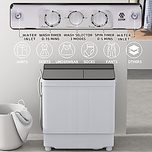 Elevon Portable, 17.6lbs Mini Compact Laundry, Twin Tub 11lbs 6.6lbs Spinner, Clothes Washer Washing Machine, Drain Pump for Apartment, Dormitory and RVs