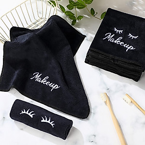 45 Pcs Makeup Remover Towels 13 x 13 Inches Reusable Makeup Wash Cloth Facial Cleansing Cloths Face Towel Washcloths with Embroidery for Hand and Make Up (Black with White Embroidery)