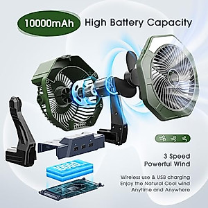 Ausic 10W Misting Solar Fan, 10000mAh Camping Fan Portable with Solar Panel & 250ml Water Tank, 8 Inch Battery Operated Rechargeable Cooling Fan with Hook, Outdoor Tent Fan for Travel (White)